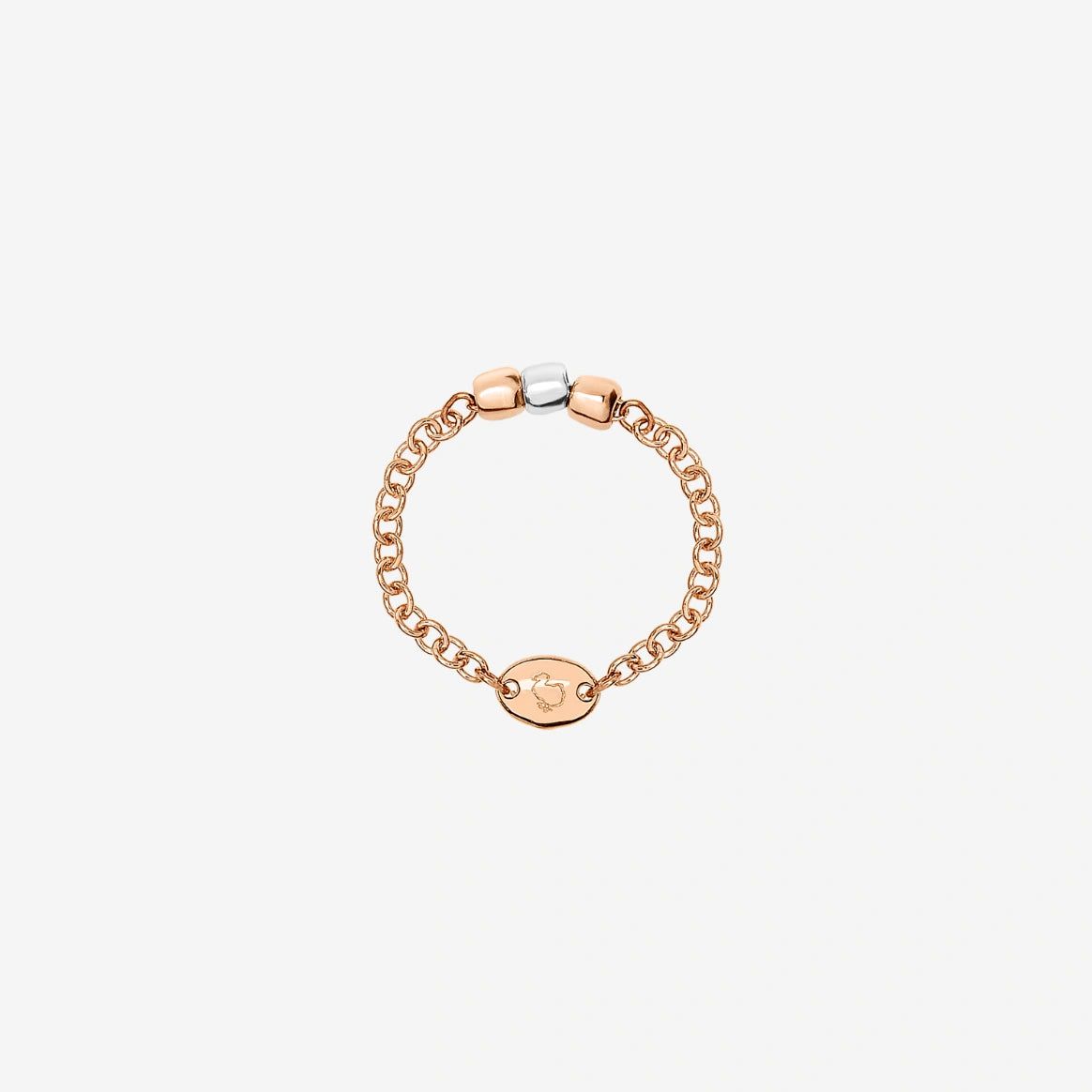 Gioielleria Granarelli Anello Dodo Catena Mini Granelli Oro Rosa e Argento